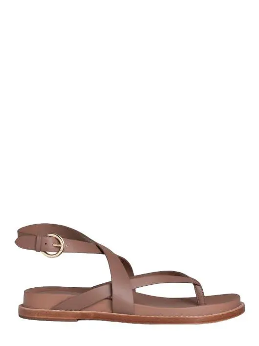 ALLEGRA JAMES Elise Leather Flat Sandal - Chestnut