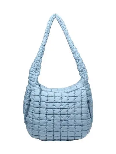 SOL AND SELENE Revive Puffy Quilted Nylon Hobo Bag - Sky Blue