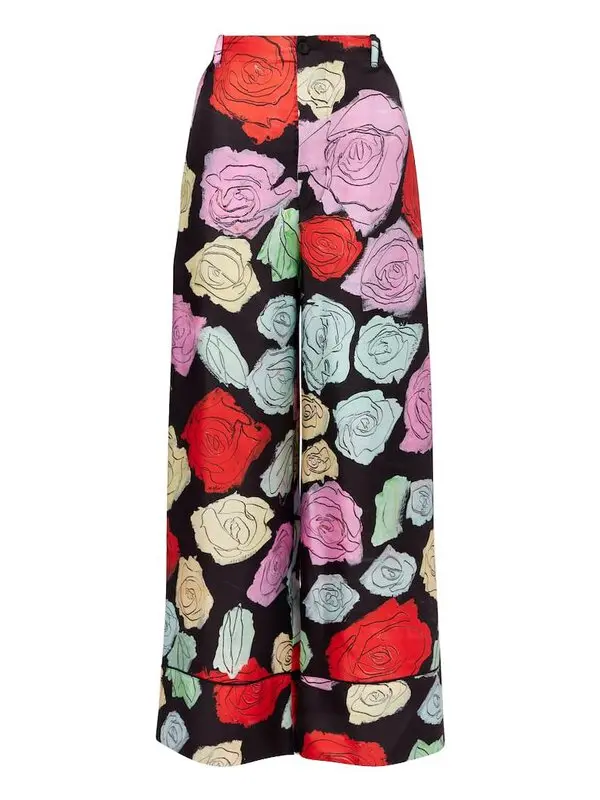 Marni Floral Printed Silk Palazzo Pants - Black