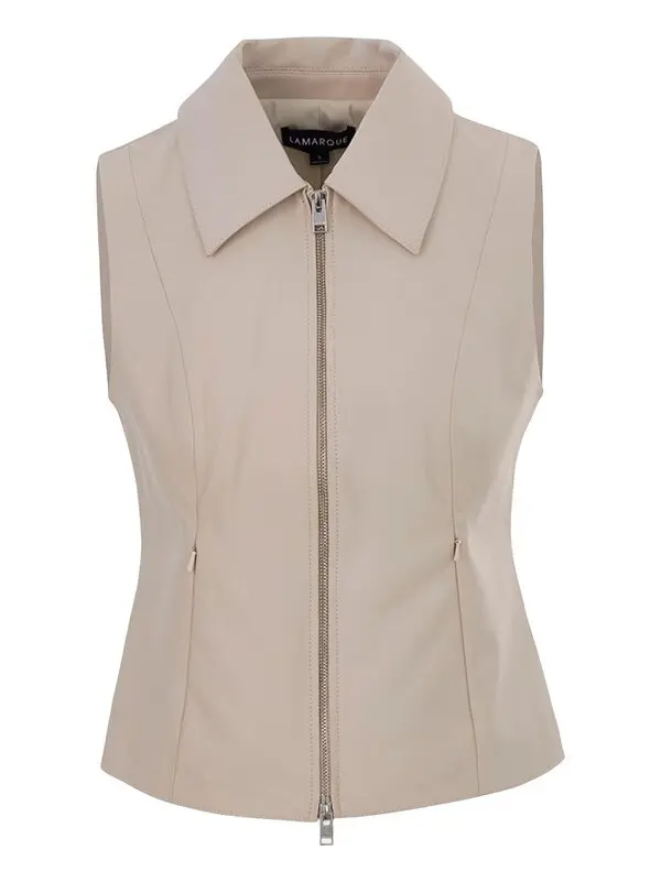 LAMARQUE Charlie Fitted Leather Vest - Bone