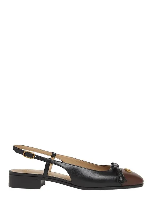 Valentino Garavani Leather Slingback Ballerina Pumps - Nero Light Coffee