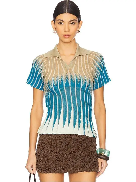 ISA BOULDER Gradflare Polo Top - Sky White Sand