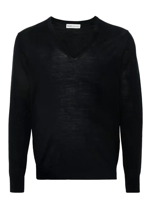 MODES GARMENTS V-neck Merino Wool Jumper - Blue