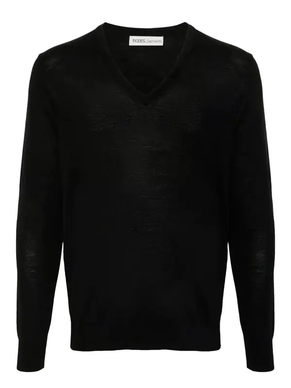 MODES GARMENTS V-neck Merino Wool Jumper - Black