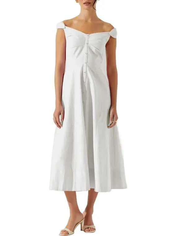 Astr The Label Charelin Off-the-shoulder Linen-blend Midi Sundress - White