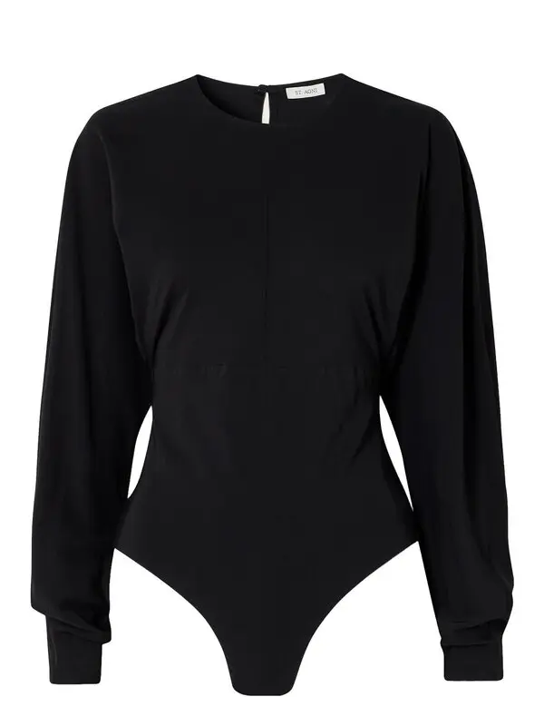 ST. AGNI Gathered Stretch-crepe Bodysuit - Black