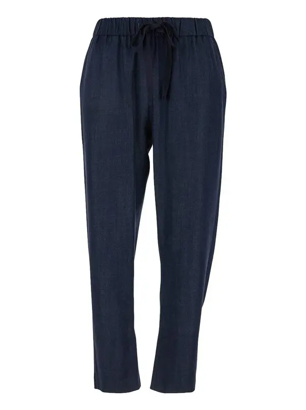 PLAIN Denim Pants With Elastic Drawstring Waist - Blue