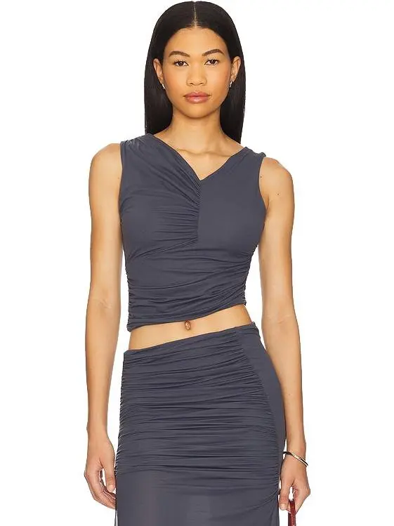 INDAH Ari Solid V Neck Top - Storm