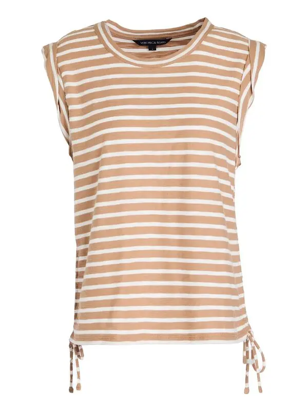 Veronica Beard Vinci Striped Slub Pima Cotton-jersey Top - Camel