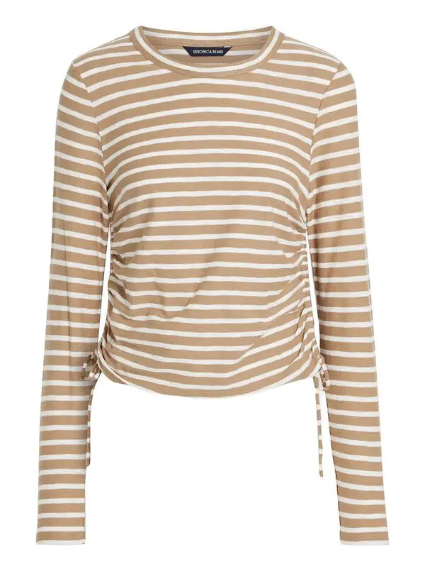 Veronica Beard Travis Ruched Striped Top - Sand