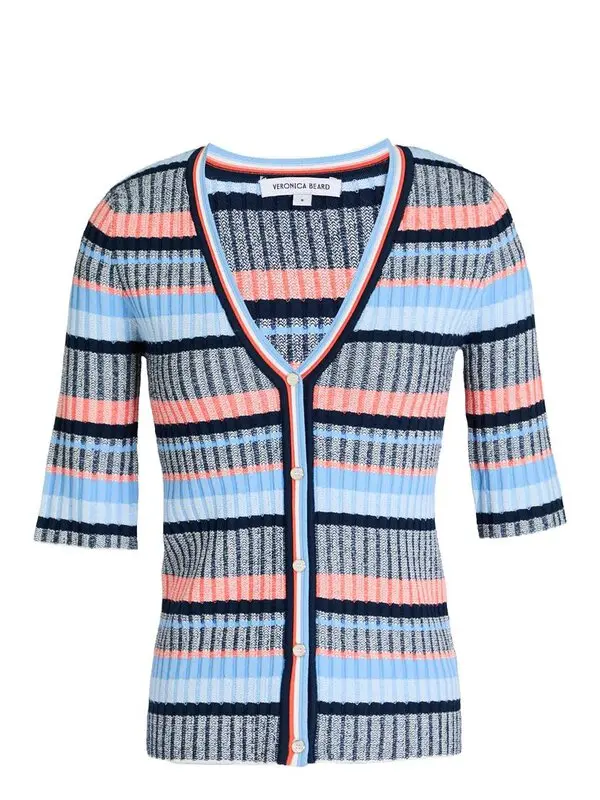 Veronica Beard Calliope Striped Ribbed-knit Top - Light Blue