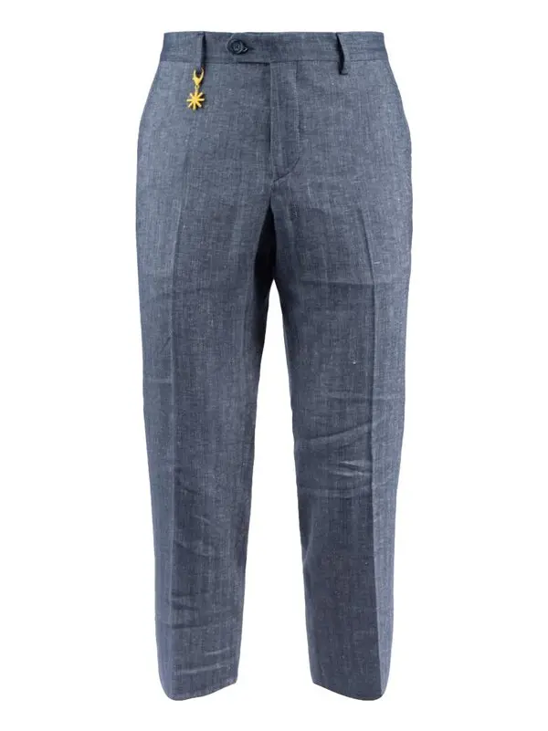 MANUEL RITZ Cotton Linen Chevron Trousers - Blue