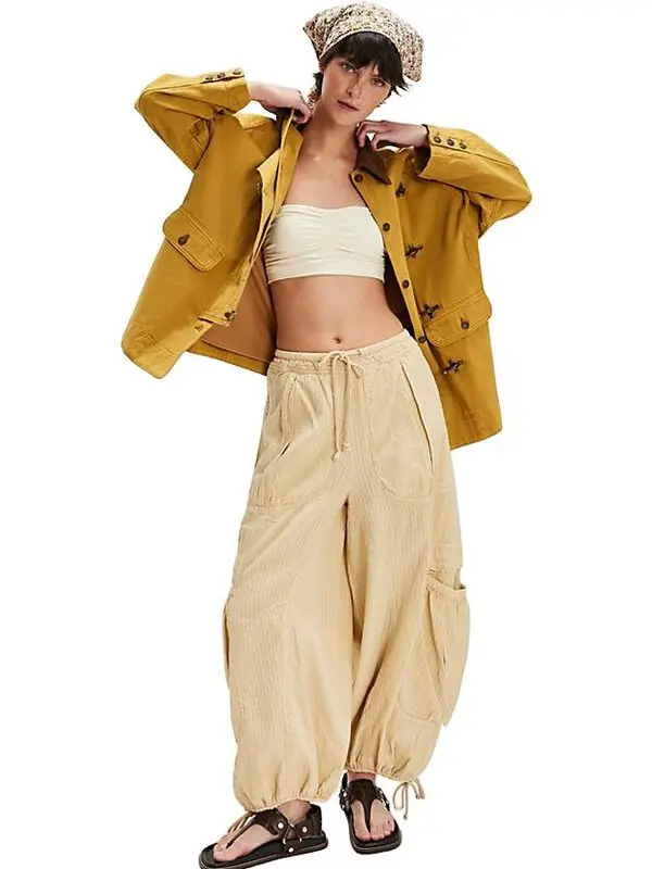 Free People Rush Effect Parachute Pants - Peach Sands