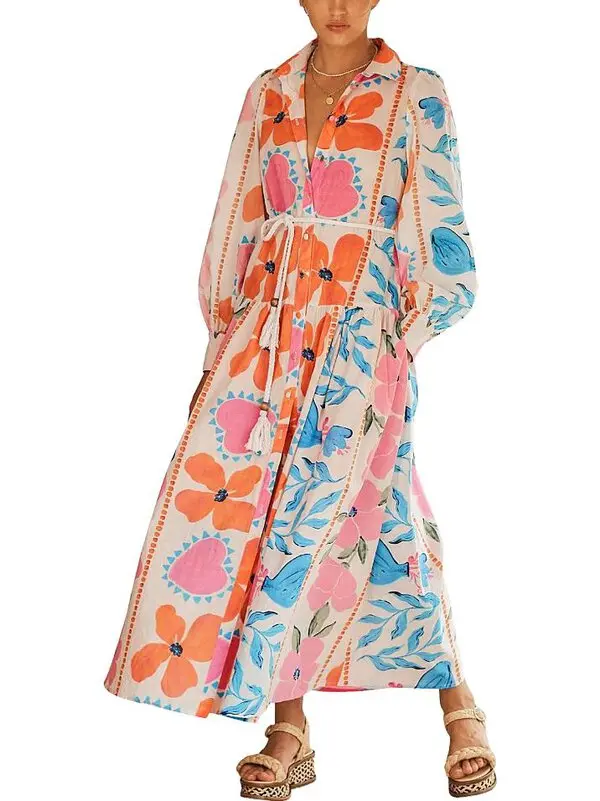 AUR OCEA Botanico Belted Drop Waist Dress - Multicolour