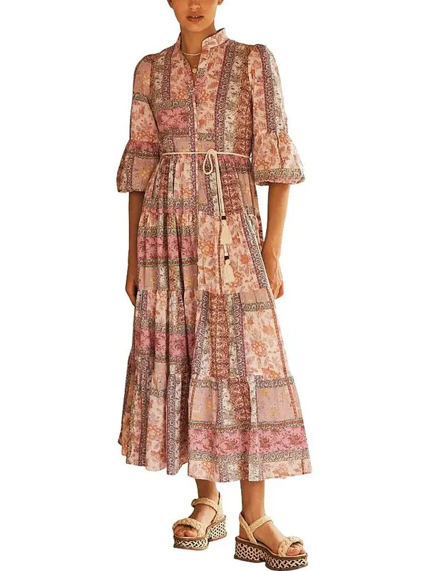 AUR OCEA Sontuosa Button Through Tiered Maxi Dress - Light/pastel Purple/assorted