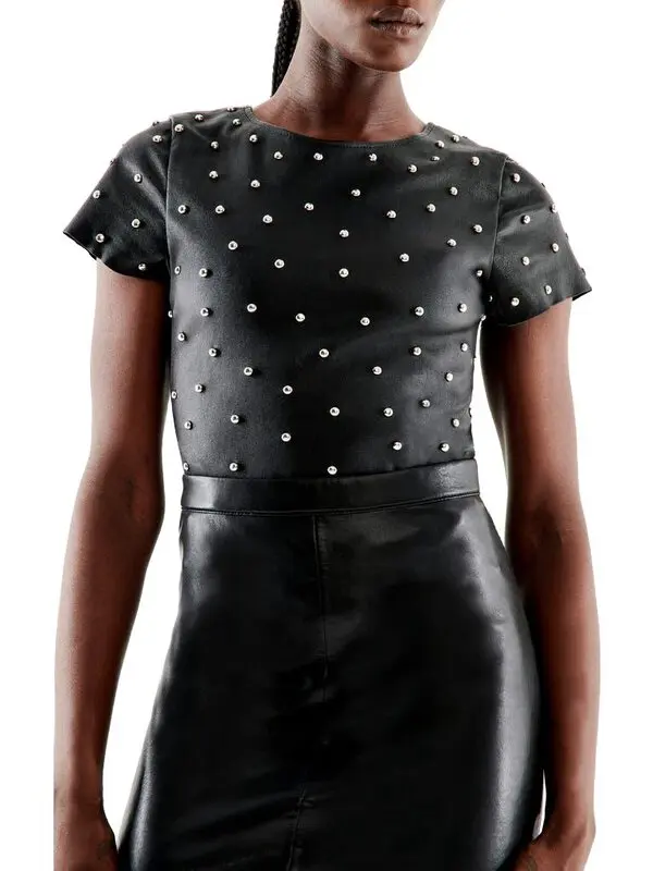 AS By DF Margot Stretch Leather Tee - Black