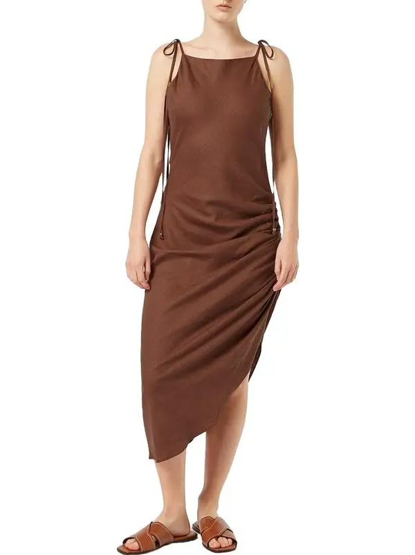 Scotch & Soda Stretch Linen Blend Asymmetric Midi Dress - Cold Brew