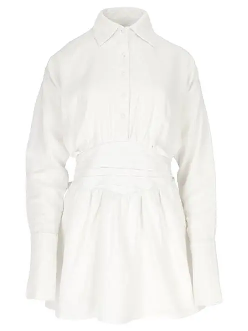PRIME OF LIME Collared Flared-cuff Shirt Dress - White