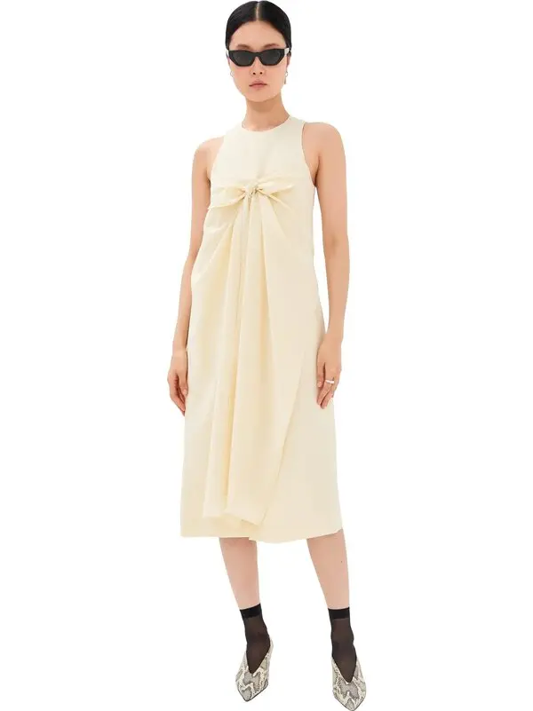 Tibi Tie-front Tropical Wool Dress - Ivory