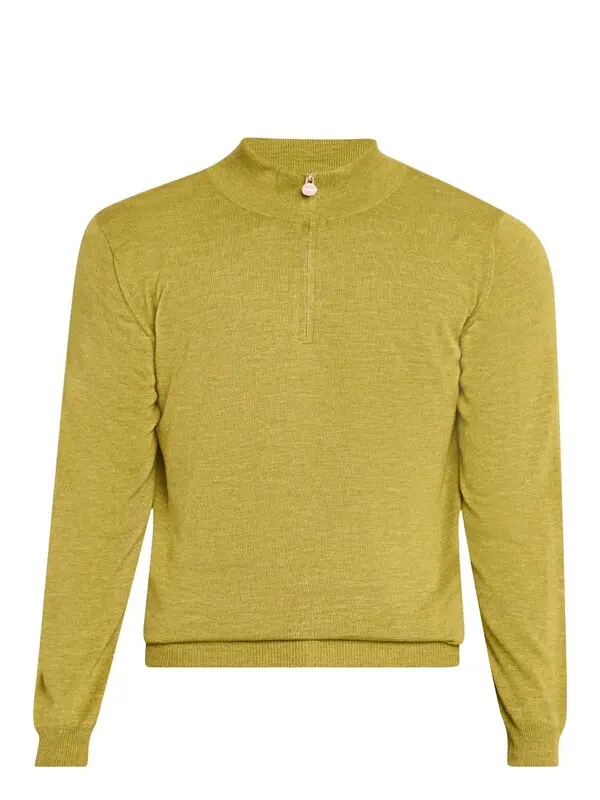 Kiton Cashmere And Linen Half-zip Sweater - Grn