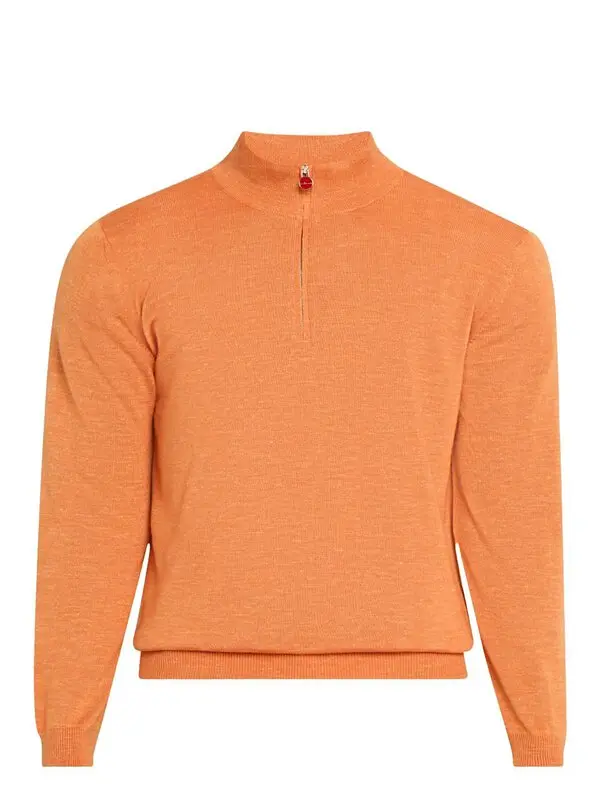 Kiton Cashmere And Linen Half-zip Sweater - Orng