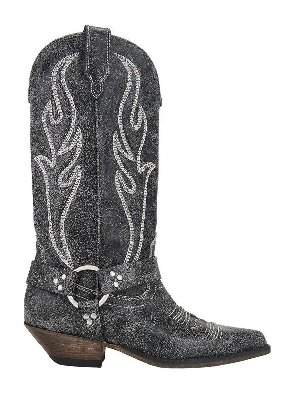 SONORA Santa Fe Belt Boots - Black Crazed Leather