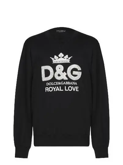 Dolce & Gabbana Sweatshirt With Logo And Crystal Detailing - Black