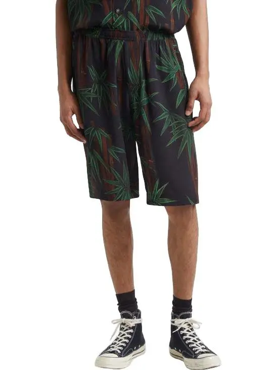 ENDLESS JOY Palm Print Crepe Shorts - Black