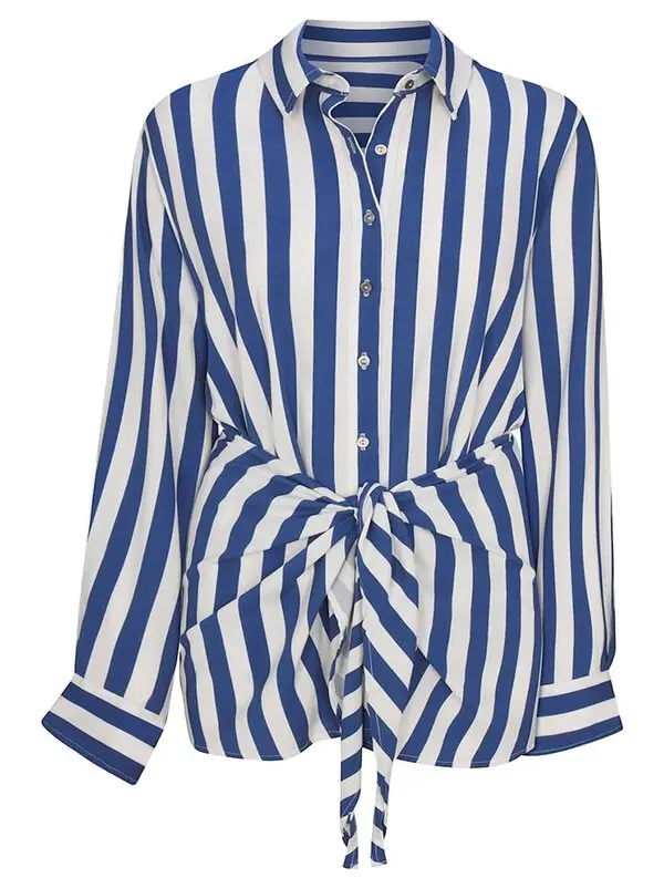 ANEMOS Striped Button-down Shirtdress - Azure / White Stripe