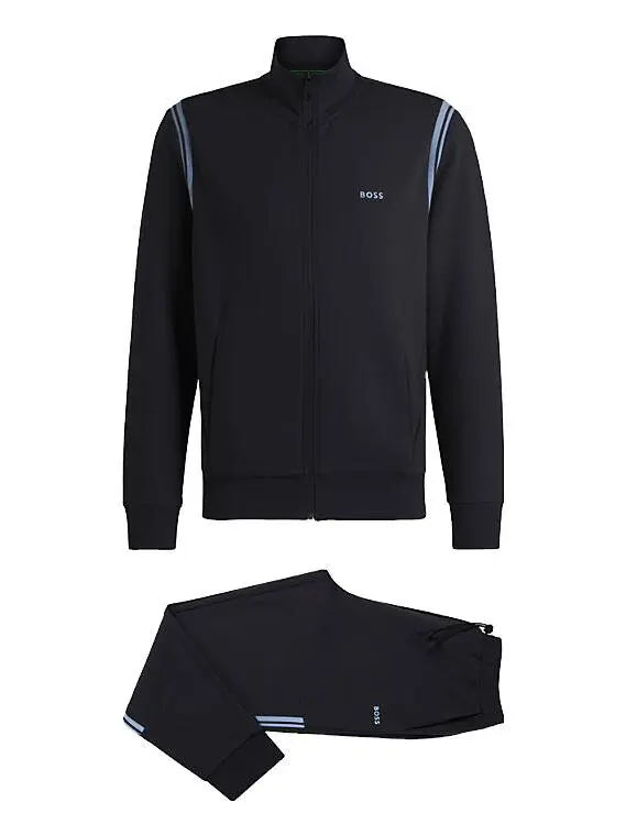 Hugo Boss High-neck Logo-print Stretch-cotton Sweatshirt - Dark Blue