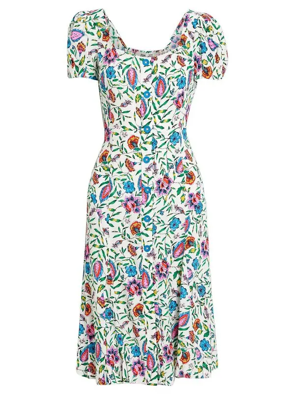 Diane Von Furstenberg Elena Printed Crepe Dress - White