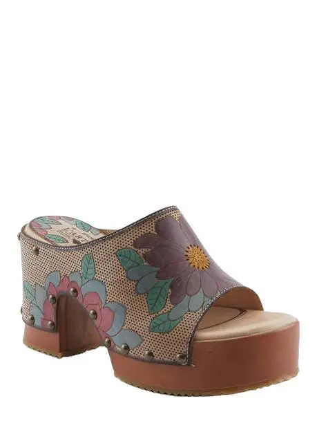 SPRING STEP SHOES Platform Slide Sandal - Beige Multi