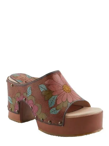 SPRING STEP SHOES Platform Slide Sandal - Brown Multi