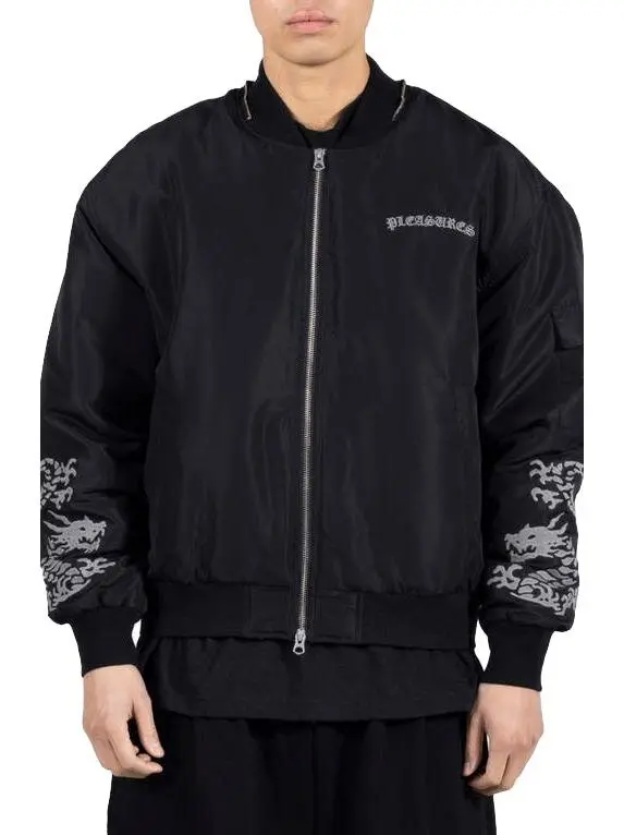 PLEASURES Dragon Water-resistant Satin Bomber Jacket - Black