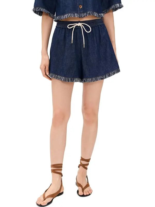 Zimmermann Rhiannon Fringe Denim Shorts - Atlantic
