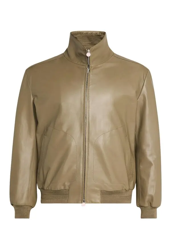Kiton Leather Full-zip Bomber Jacket - Olive