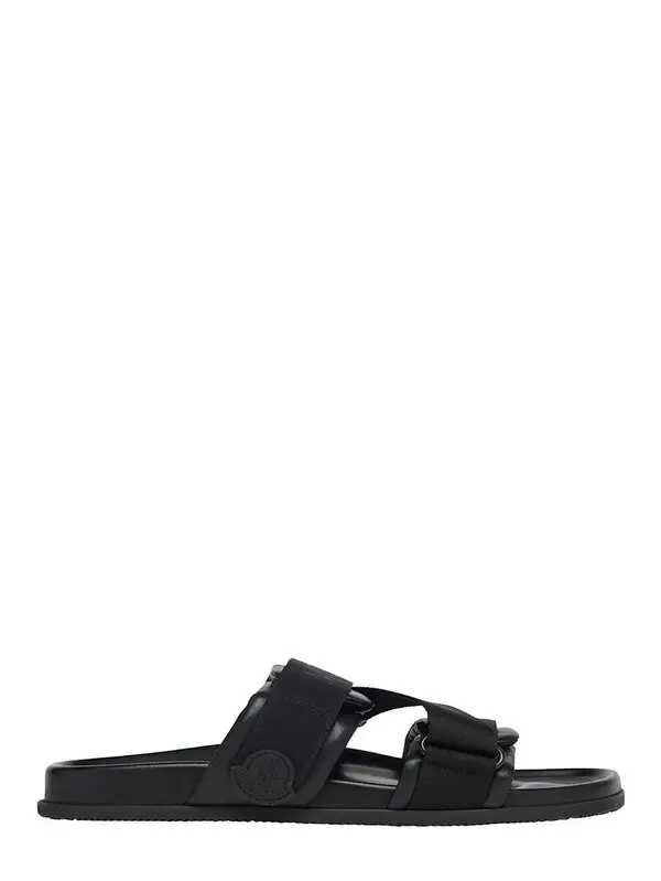 Moncler Leather Slide Sandals - Black