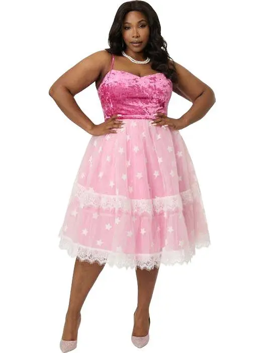 Unique Vintage Dream Glow Swing Dress - Pink Light Up