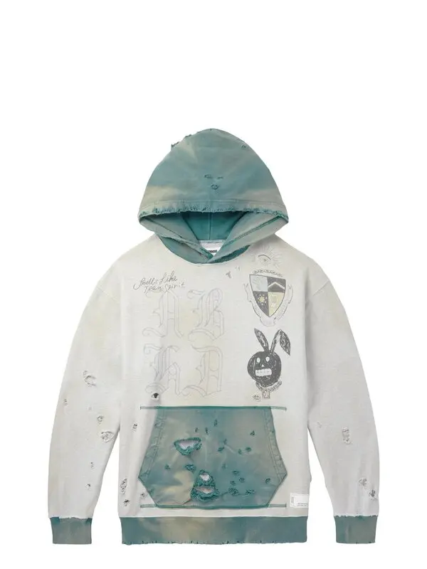 NEIGHBORHOOD Savage Printed Distressed Cotton-jersey Hoodie - Blue
