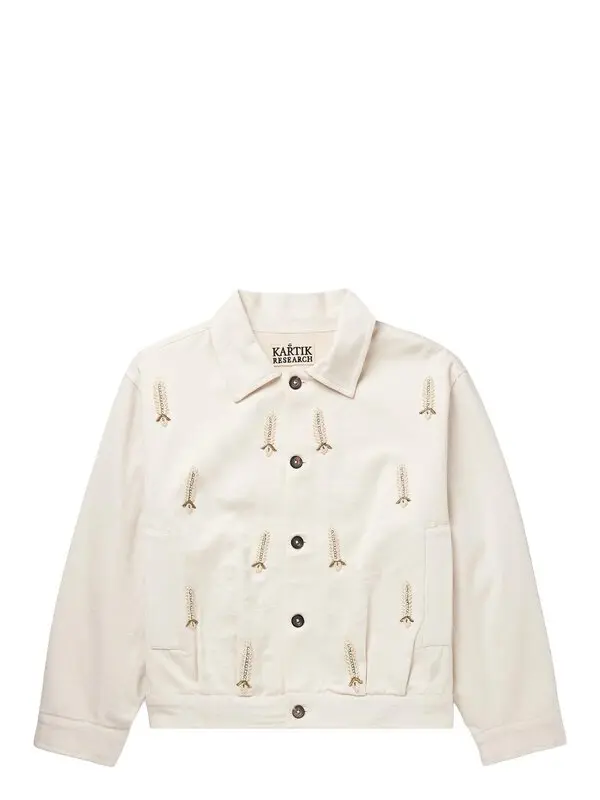 KARTIK RESEARCH Embellished Embroidered Cotton-twill Jacket - Neutrals