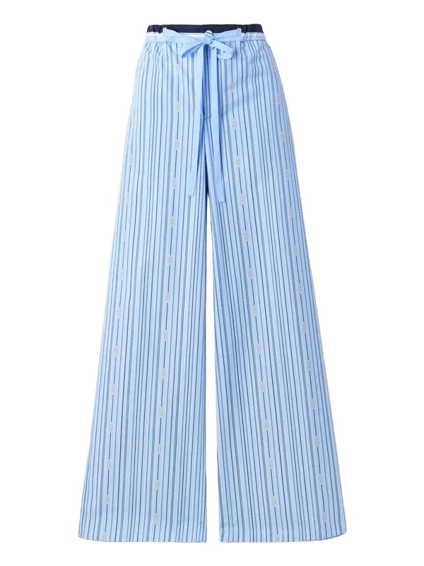 Gucci Printed Striped Cotton-poplin Wide-leg Pants - Blue
