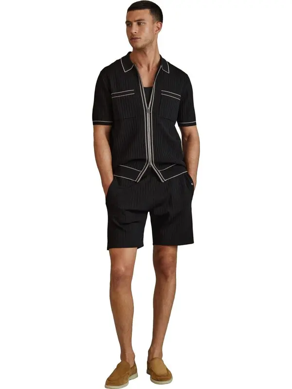 REISS Etienne Ribbed Shorts - Black