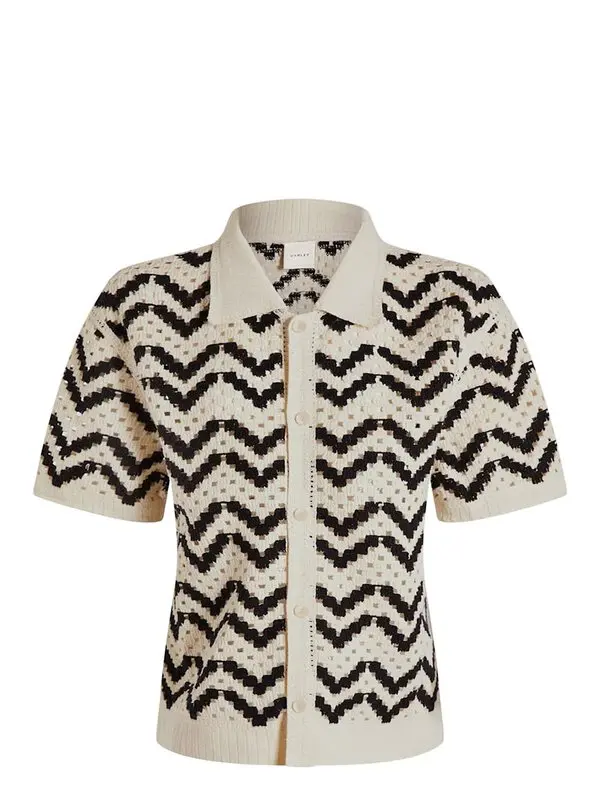 Varley Anais Crochet Knit Polo Shirt - Birch
