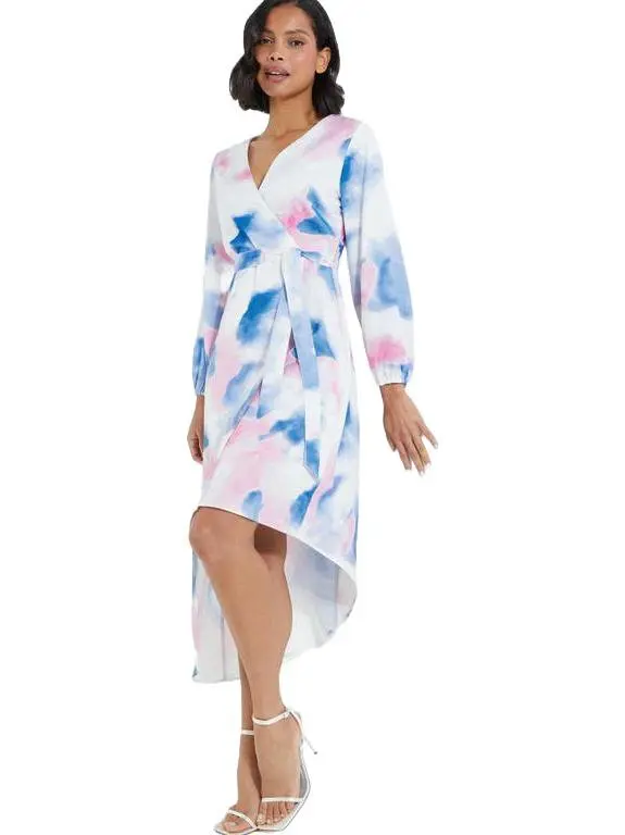QUIZ Satin Wrap Dress - Multi