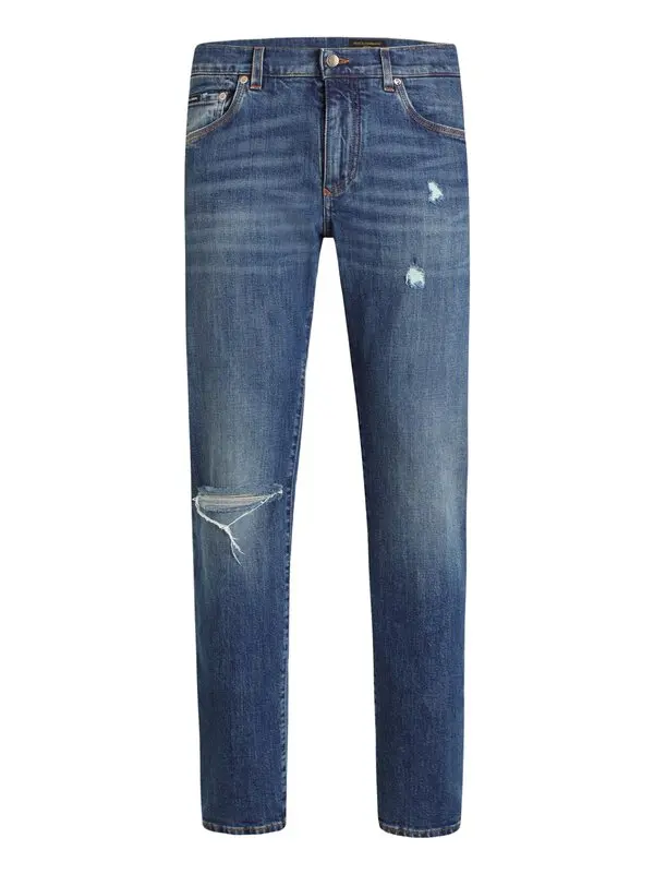 Dolce & Gabbana Slim-fit Stretch Cotton Jeans With Logo Embroidery - Multicolor