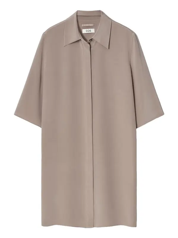 Cos Longline Silk Shirt - Beige