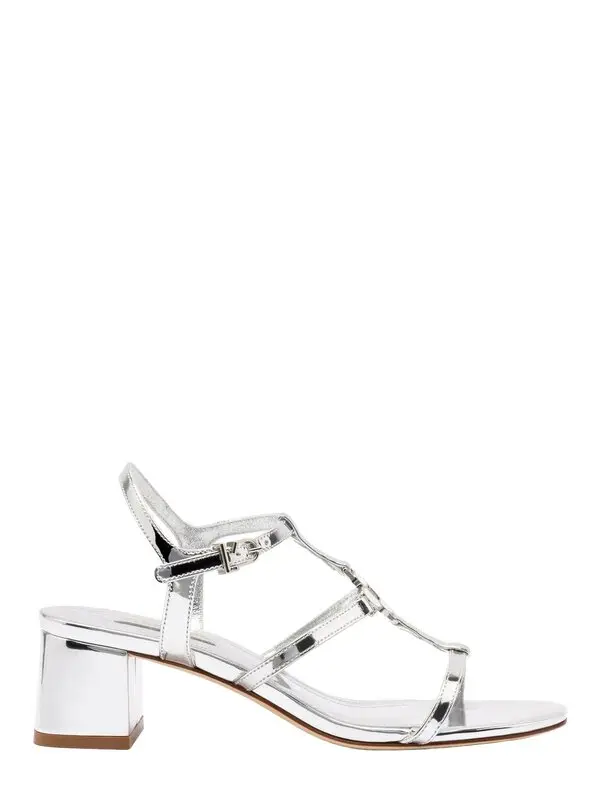 Larroude Hana Block Heel Mules - Silver