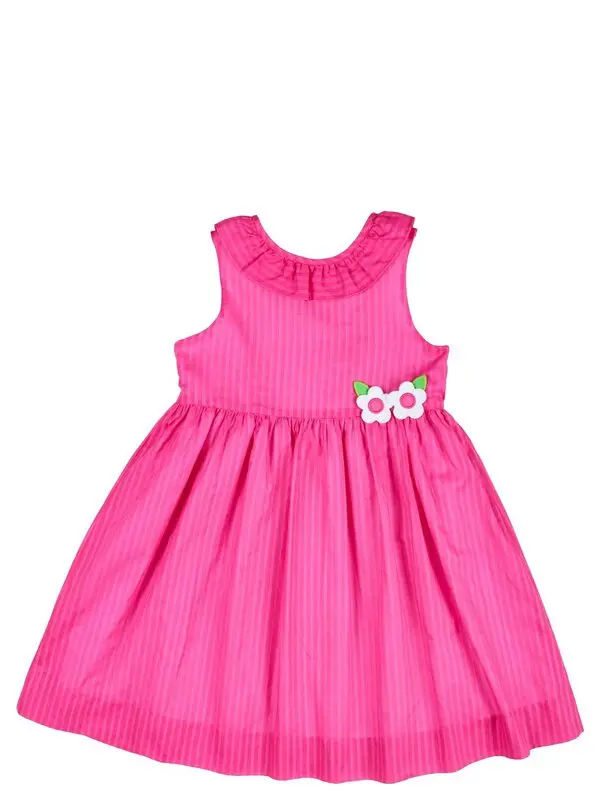 FLORENCE EISEMAN Shimmer Stripe Lawn Dress With Floral Appliqués - Fuchsia