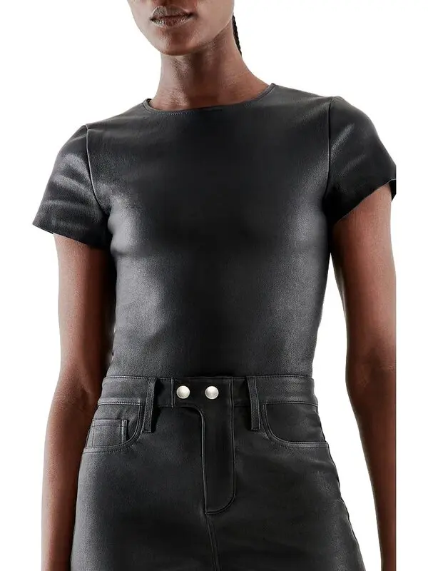 AS By DF Brando Stretch Leather Tee - Black