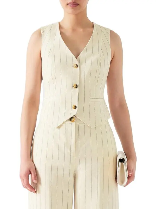 LK BENNETT Ami Pinstripe Waistcoat - Cream
